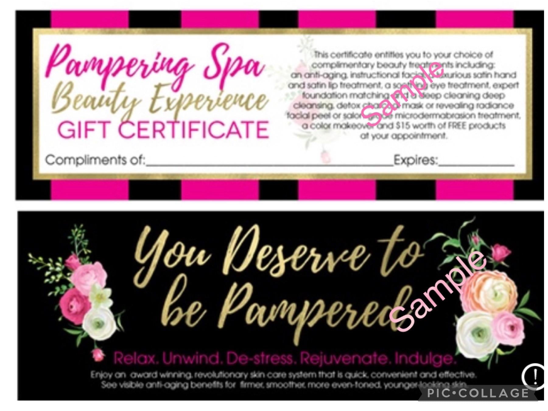 Gift and Pampering Certificates-Glossy-Pack of 100 – Pink Dreams Unlimited